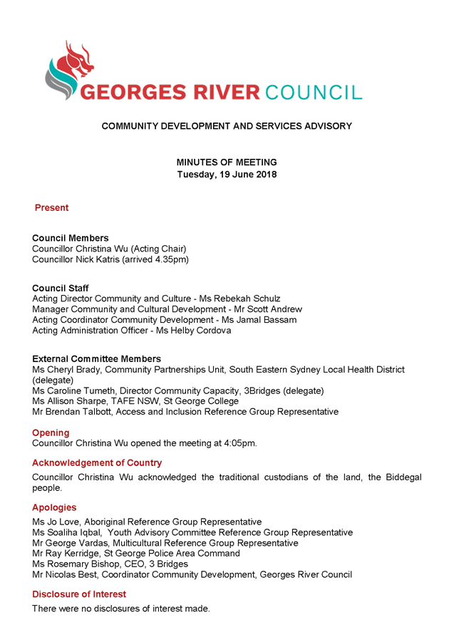 Agenda of Community and Culture - 9 July 2018